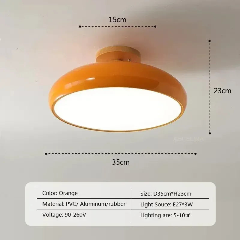 Vintage LED Wooden Ceiling Light Nordic Orange PVC Round Luminaire Liv ...