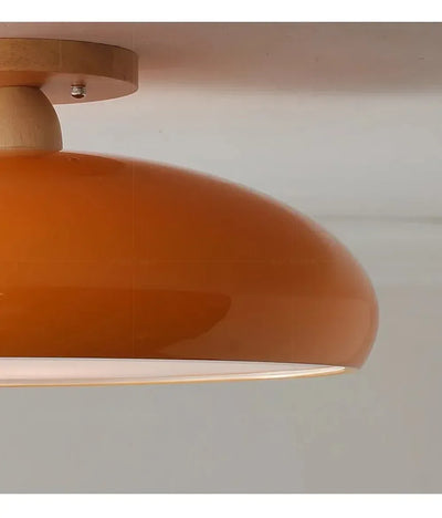 Vintage LED Wooden Ceiling Light Nordic Orange PVC Round Luminaire Liv ...
