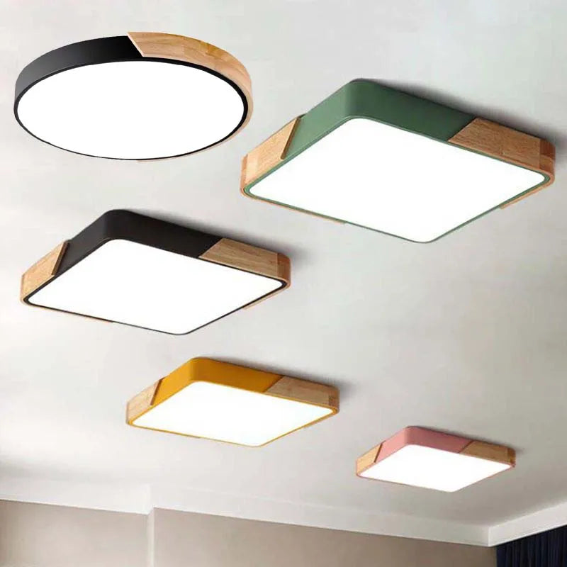 Modern Nordic Style Wooden LED Ceiling Light Mounted Lamp for Home Liv ...